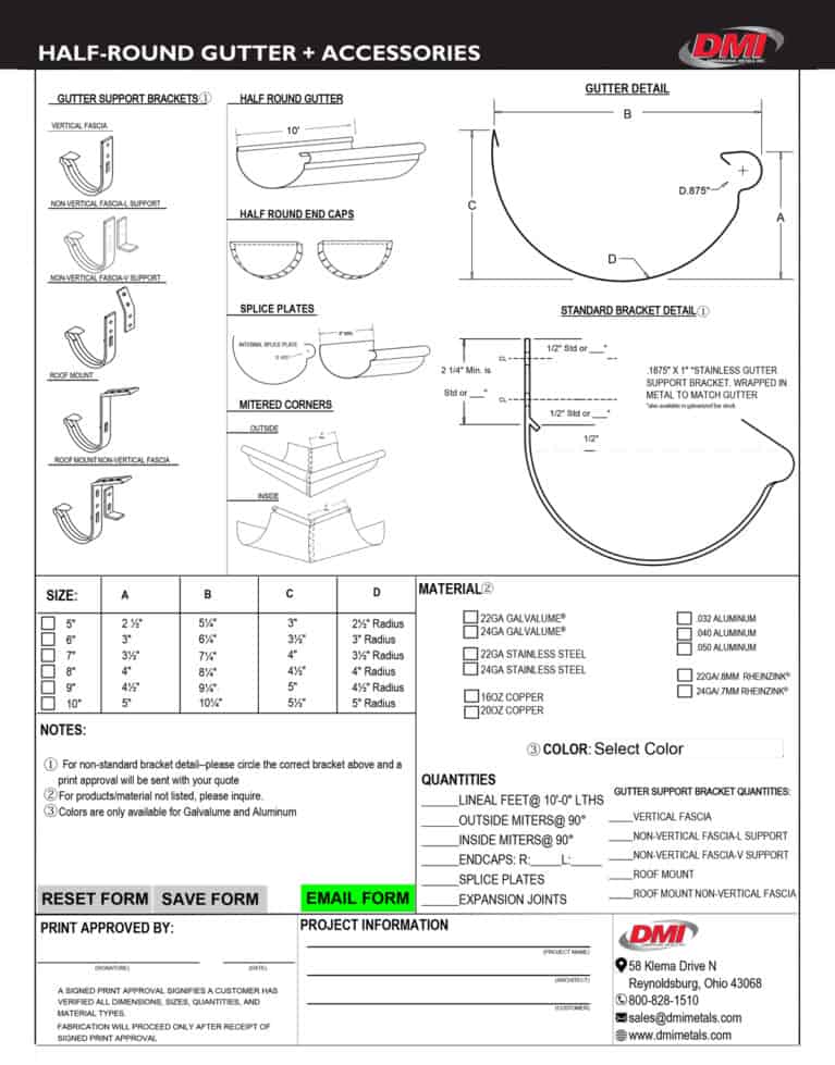 Half Round Gutters – Half Round Aluminum Gutters System Dimensional ...